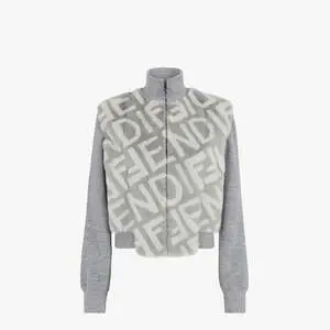 Fendi Mink Bomber Jacket With Mirror Motif - Grey