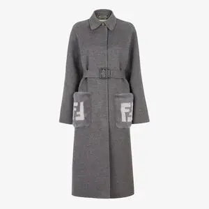 Fendi Double-faced Wool Coat With Mink Pockets - Grey
