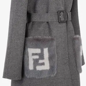Fendi Midi Straight-cut Coat With Fur Pockets