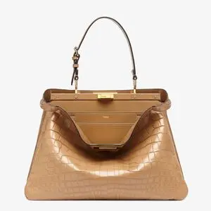 Fendi Peekaboo Soft Large Crocodile Bag - Beige