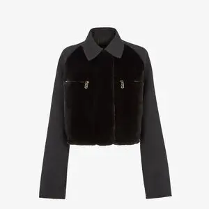 Fendi Cropped Jacket With Fur Insert And Ff Buckle - Black
