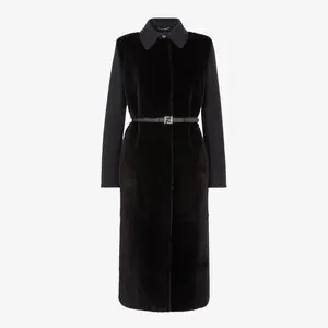 Fendi Long Single-breasted Coat With Shearling Detail - Black