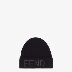 Fendi Wool Beanie With Embroidered Logo - Black