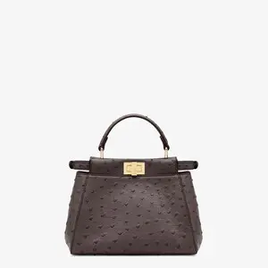 Fendi Peekaboo Mini Ostrich Leather Bag - Brown