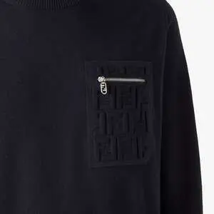 Fendi Wool Crew Neck Jumper With Zipped Pocket - Blue