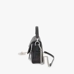 Fendi Baguette Mini Suede Crystal Embellished Bag - Black
