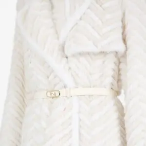 Fendi Long Chevron Motif Fur Coat With Belt