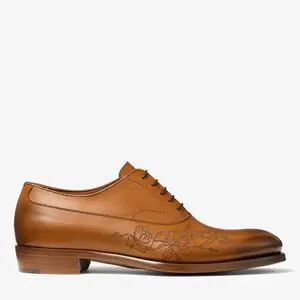 JIMMY CHOO Vine Lace Up Leather Shoes With Rose Motif - Neutral