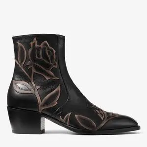 JIMMY CHOO Wilder Boot Mix Vintage Leather Ankle Boots With Rose Appliqué Mix - Black