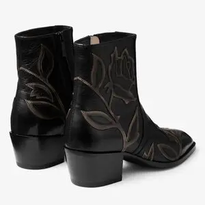 JIMMY CHOO Wilder Boot Mix Vintage Leather Ankle Boots With Rose Appliqu