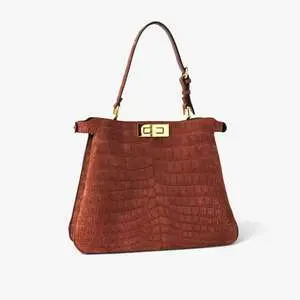 Fendi Peekaboo Soft Medium Crocodile Leather Handbag - Brown