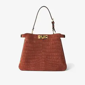 Fendi Peekaboo Soft Medium Crocodile Leather Handbag - Brown