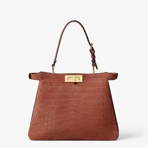 Fendi Peekaboo Soft Medium Crocodile Leather Handbag - Brown
