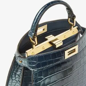 Fendi Peekaboo Iseeu Petite Bag In Crocodile Leather - Blue
