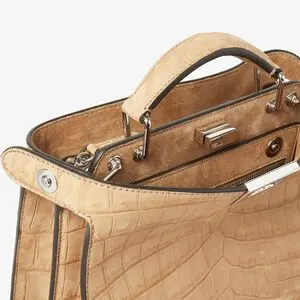 Fendi Peekaboo Iseeu Small Crocodile Suede Finish Bag - Beige