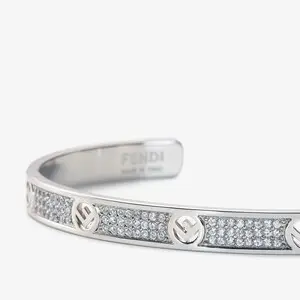 Fendi Palladium-finish Metal Rigid Bracelet With Crystal Embellishments