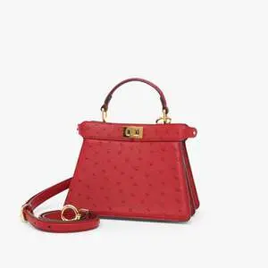 Fendi Peekaboo Iseeu Petite Ostrich Leather Top Handle Bag - Red