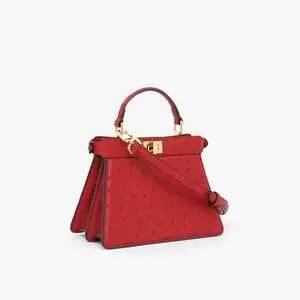 Fendi Peekaboo Iseeu Petite Ostrich Leather Top Handle Bag - Red