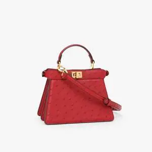 Fendi Peekaboo Iseeu Petite Ostrich Leather Top Handle Bag - Red