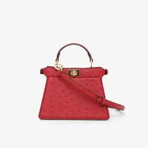 Fendi Peekaboo Iseeu Petite Ostrich Leather Top Handle Bag - Red