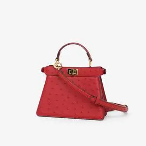 Fendi Peekaboo Iseeu Petite Ostrich Leather Top Handle Bag - Red