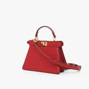 Fendi Peekaboo Iseeu Petite Ostrich Leather Top Handle Bag - Red