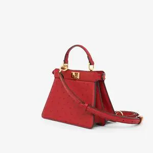 Fendi Peekaboo Iseeu Petite Ostrich Leather Top Handle Bag - Red