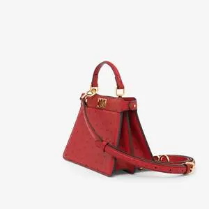 Fendi Peekaboo Iseeu Petite Ostrich Leather Top Handle Bag - Red