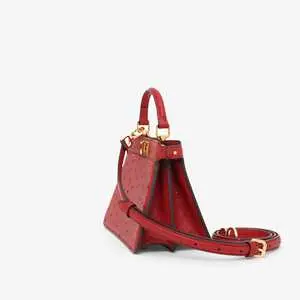 Fendi Peekaboo Iseeu Petite Ostrich Leather Top Handle Bag - Red