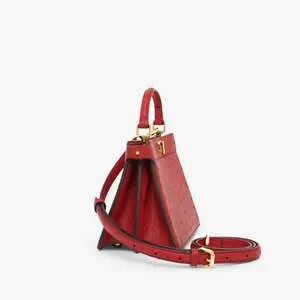 Fendi Peekaboo Iseeu Petite Ostrich Leather Top Handle Bag - Red