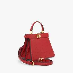 Fendi Peekaboo Iseeu Petite Ostrich Leather Top Handle Bag - Red
