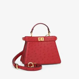 Fendi Peekaboo Iseeu Petite Ostrich Leather Top Handle Bag - Red