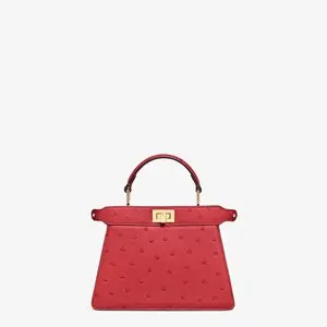 Fendi Peekaboo Iseeu Petite Ostrich Leather Top Handle Bag - Red
