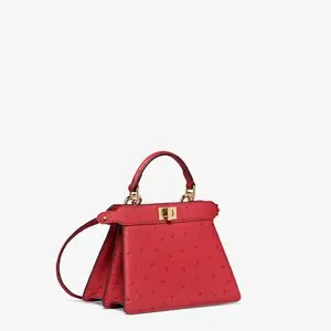 Fendi Peekaboo Iseeu Petite Ostrich Leather Top Handle Bag - Red