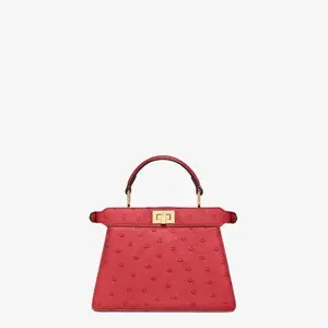 Fendi Peekaboo Iseeu Petite Ostrich Leather Top Handle Bag - Red