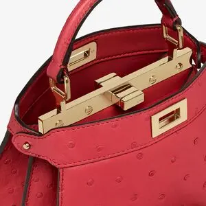 Fendi Peekaboo Iseeu Petite Ostrich Leather Top Handle Bag - Red