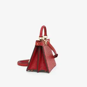 Fendi Peekaboo Iseeu Petite Ostrich Leather Top Handle Bag - Red