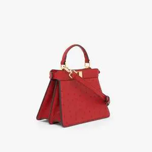 Fendi Peekaboo Iseeu Petite Ostrich Leather Top Handle Bag - Red