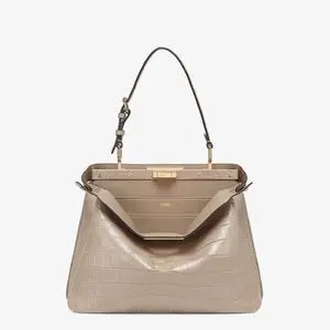 Fendi Fendi Peekaboo Soft Medium Crocodile Leather Bag Grey