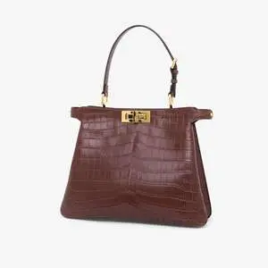 Fendi Peekaboo Soft Medium Crocodile Leather Handbag - Brown