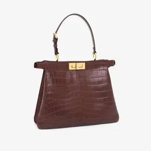 Fendi Peekaboo Soft Medium Crocodile Leather Handbag - Brown