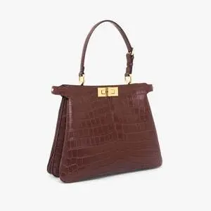 Fendi Peekaboo Soft Medium Crocodile Leather Handbag - Brown