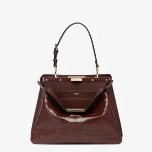Fendi Peekaboo Soft Medium Crocodile Leather Handbag - Brown