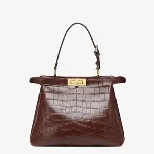 Fendi Peekaboo Soft Medium Crocodile Leather Handbag - Brown