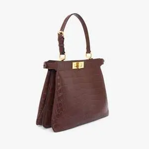 Fendi Peekaboo Soft Medium Crocodile Leather Handbag - Brown