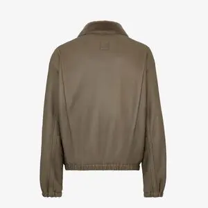 Fendi Oversized Leather Blouson Jacket With Shearling Lining - Grey