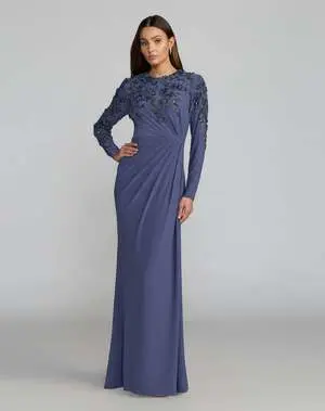 Mac Duggal Long Sleeve Beaded Floral Gown