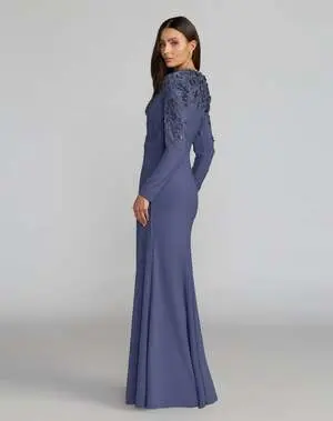 Mac Duggal Long Sleeve Beaded Floral Gown