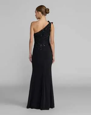 Mac Duggal Embroidered One Shoulder Gown With 3d Flower Appliqu