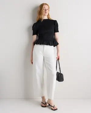 Quince Cotton Viscose Voile Smocked Peplum Top - Black